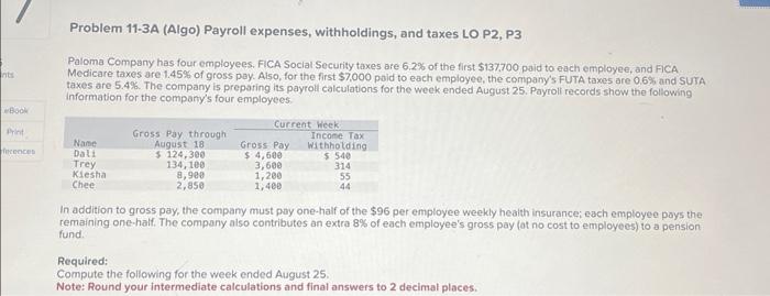 Solved Problem 11-3A (Algo) Payroll expenses, withholdings, | Chegg.com