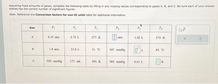 Solved Assuming fixed amounts of gases, complete the | Chegg.com