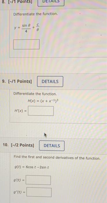 Solved Differentiate the function. y=4sinθ+θc Differentiate | Chegg.com