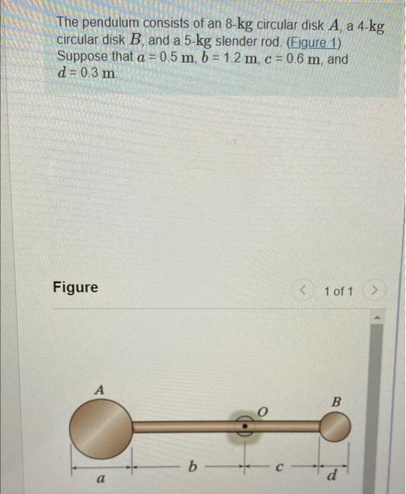 Solved The pendulum consists of an 8-kg circular disk A, a | Chegg.com
