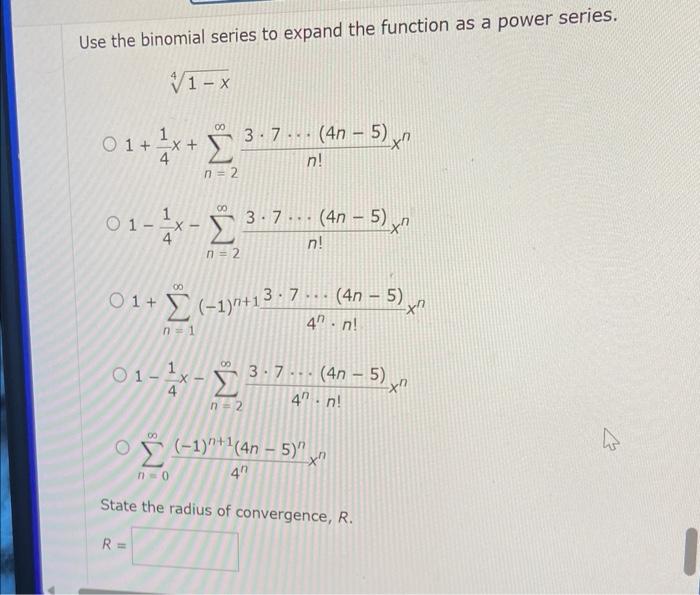Solved Use the binomial series to expand the function as a | Chegg.com