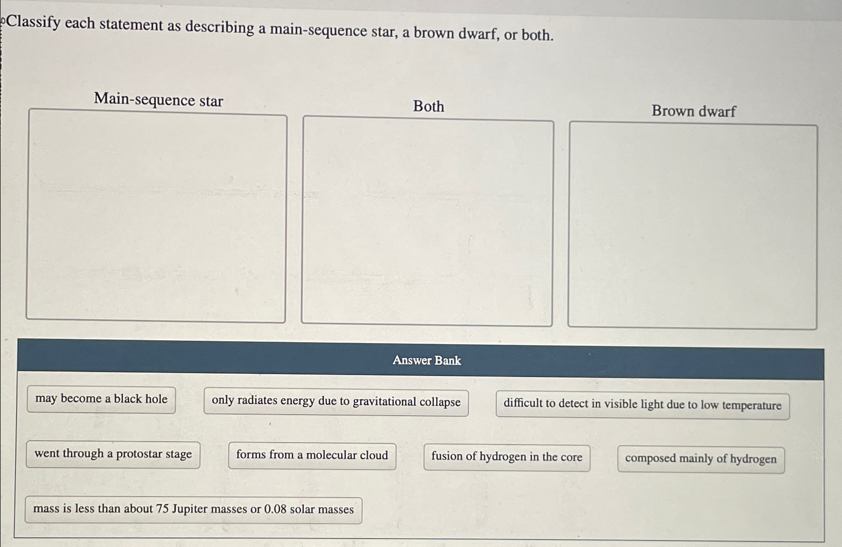 Solved Classify each statement as describing a main-sequence | Chegg.com