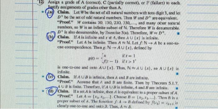 Solved 12. Assign a grade of A (correct), C (partially | Chegg.com