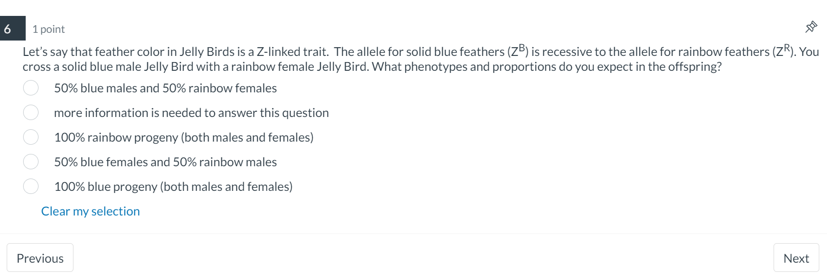 Solved 1 ﻿pointLet's say that feather color in Jelly Birds | Chegg.com