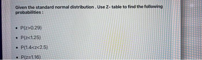 Solved Given the standard normal distribution. Use Z- table | Chegg.com