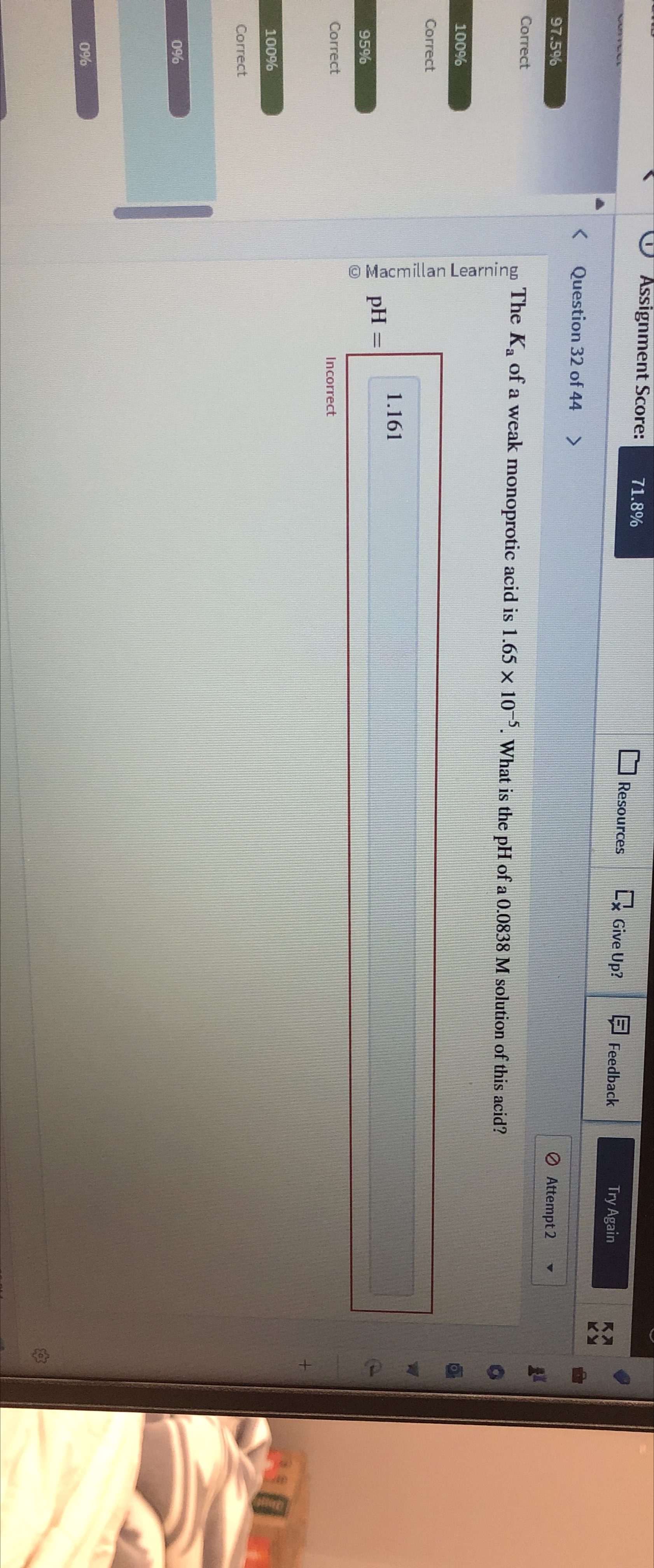 Solved Assignment Score:71.8%ResourcesGive Up?FeedbackTry | Chegg.com