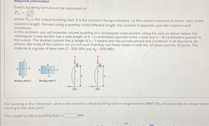 Solved Required Information Euler's buckling formula can be | Chegg.com