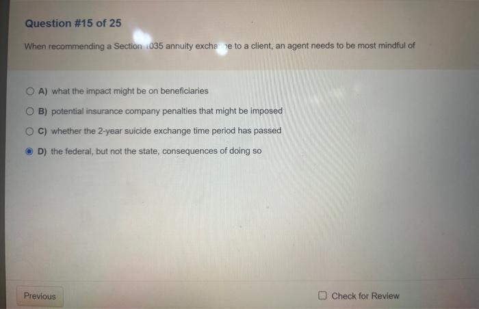 Solved A Section 1035 exchange has a direct impact on A) the | Chegg.com