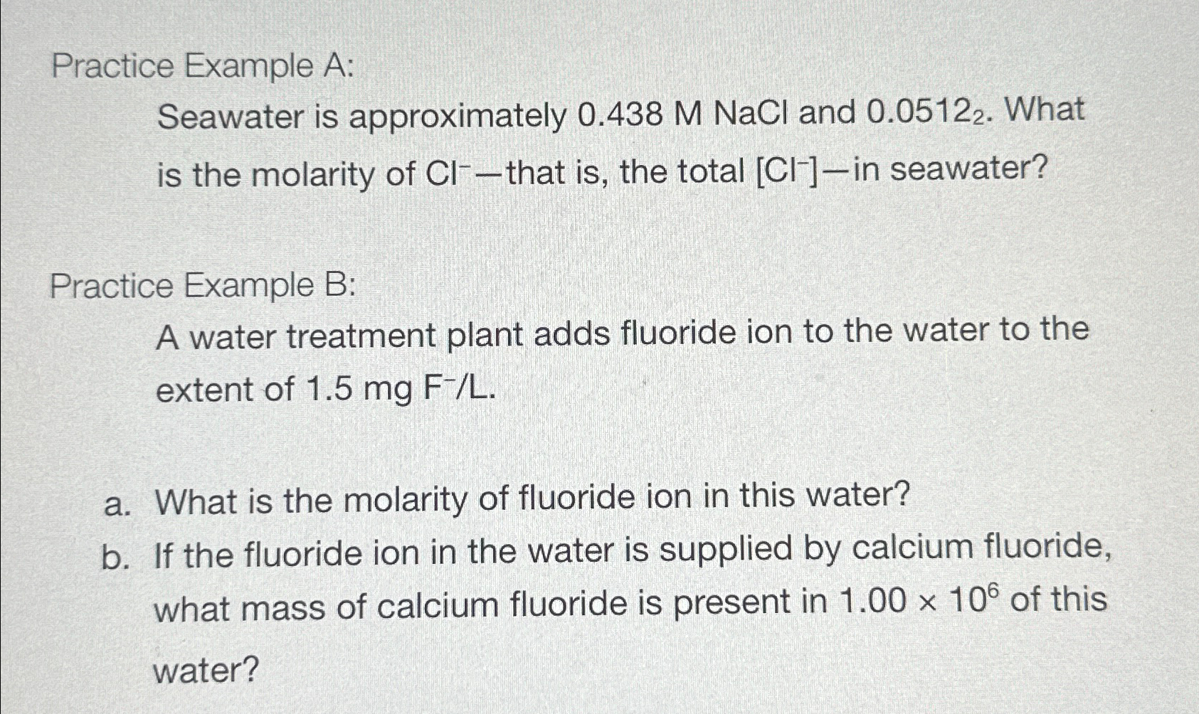 Solved Practice Example A:Seawater is approximately | Chegg.com