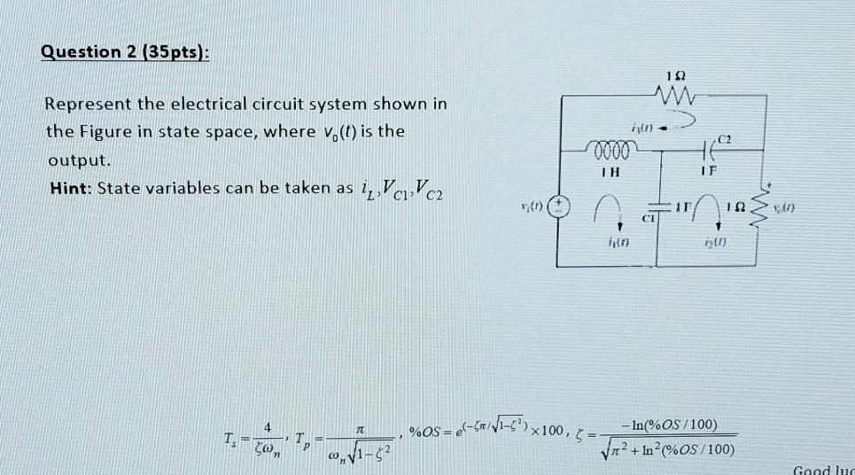 Solved Represent the electrical circuit system shown in the | Chegg.com