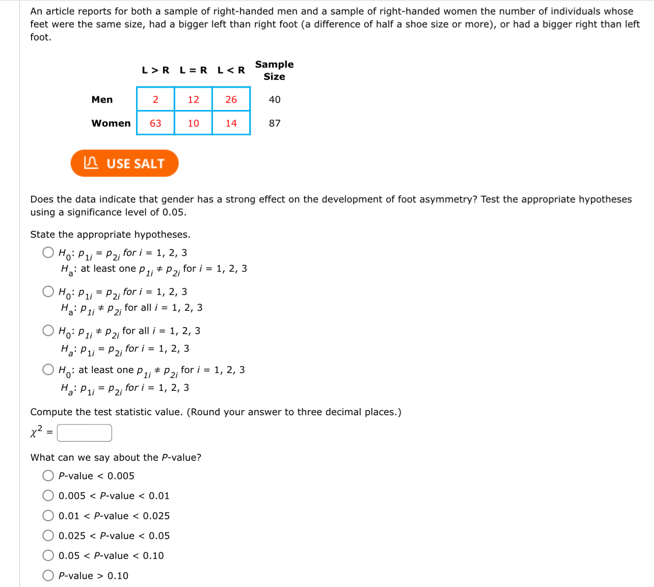 Solved An article reports for both a sample of right-handed | Chegg.com