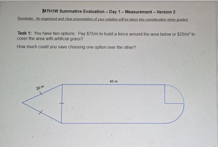Solved MTH1W Summative Evaluation - Day 1 - Measurement - | Chegg.com