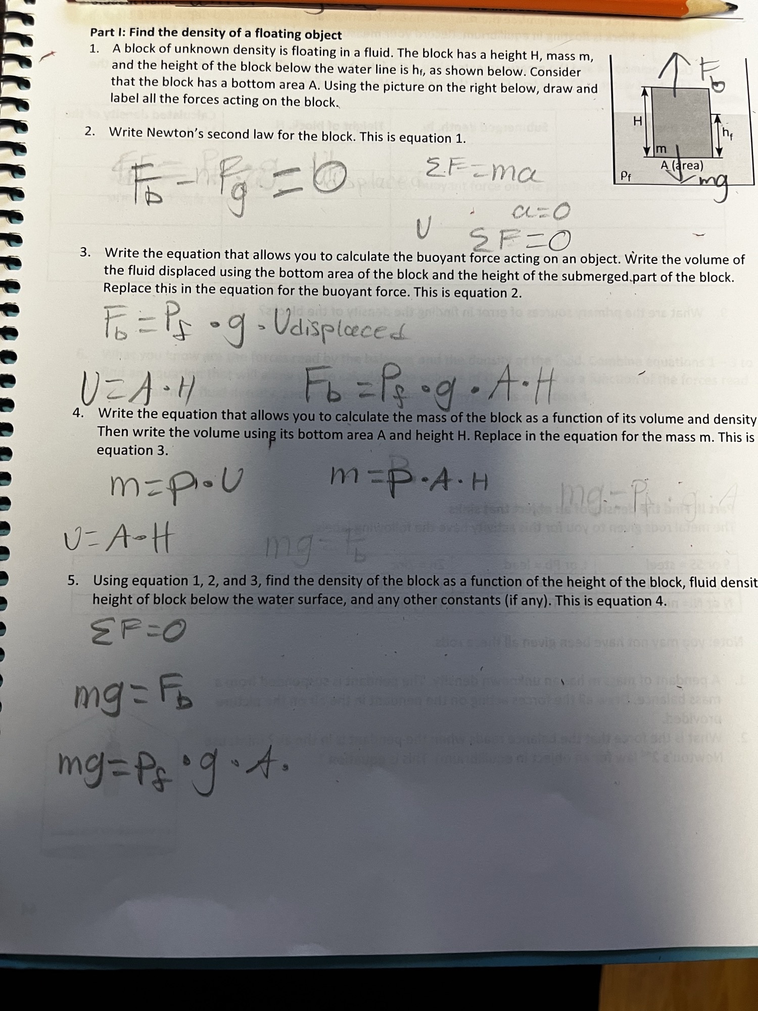 Solved Part I: Find the density of a floating objectA block | Chegg.com