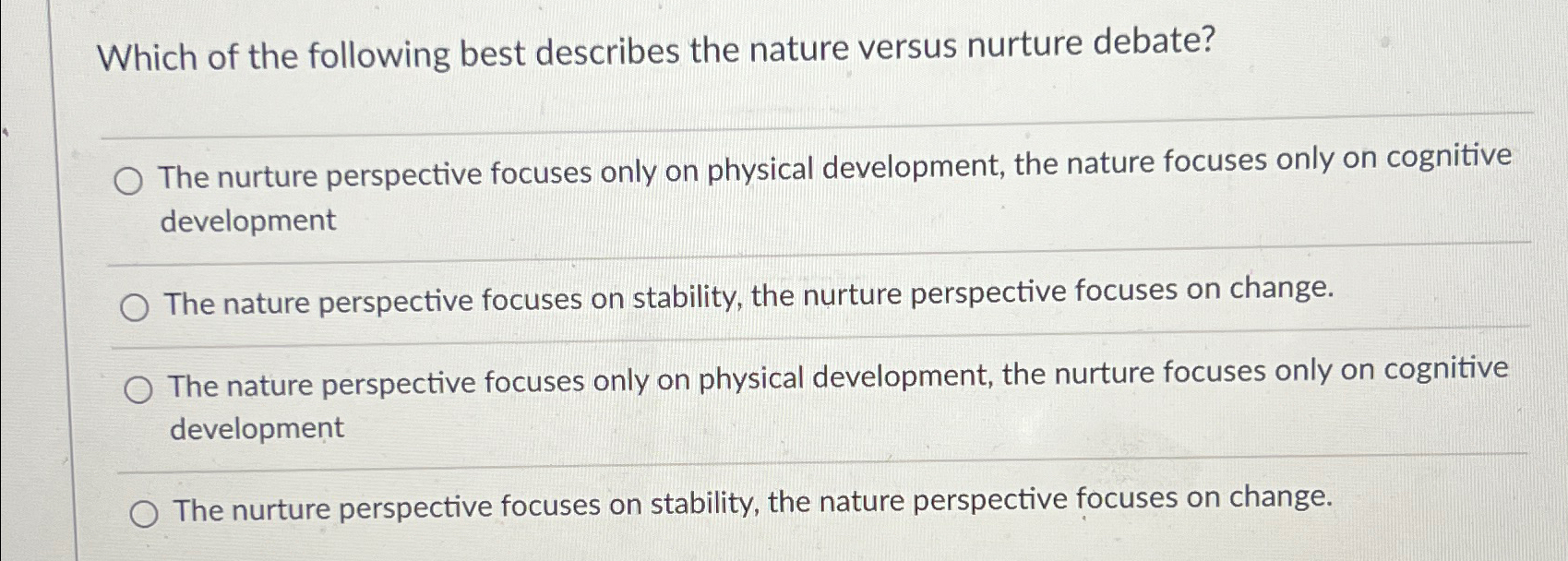 Solved Which of the following best describes the nature | Chegg.com