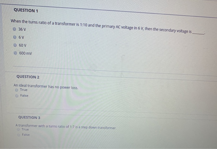 Solved QUESTION 1 When the turns ratio of a transformer is | Chegg.com