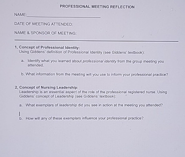 Solved 1, ﻿Concept of Professional Identity:Using Giddens' | Chegg.com