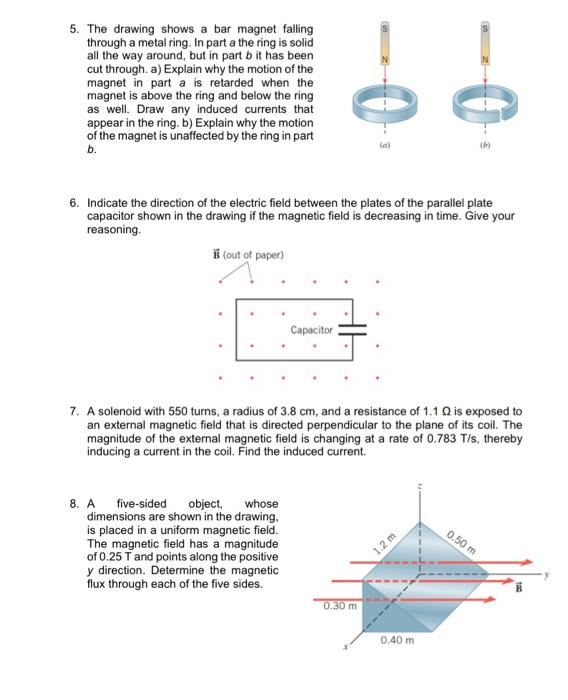 Solved 5. The drawing shows a bar magnet falling through a | Chegg.com