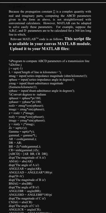 Solved Refer to "MATLAB for Power Sustems" upload MATLAB | Chegg.com