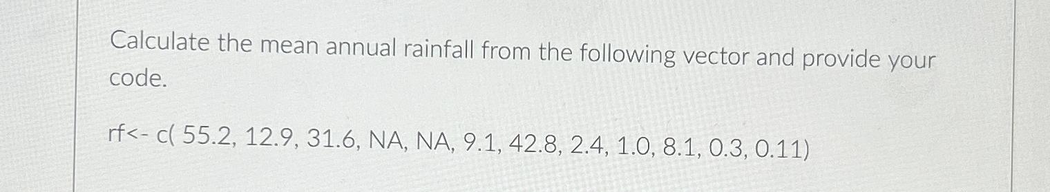 Solved Calculate the mean annual rainfall from the following | Chegg.com