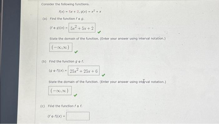 Solved Consider the following functions. f(x) = 5x + 2, g(x) | Chegg.com