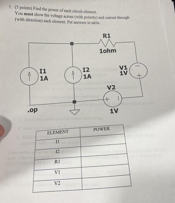 Solved 7. (5 points) Find the power of each circuit element. | Chegg.com