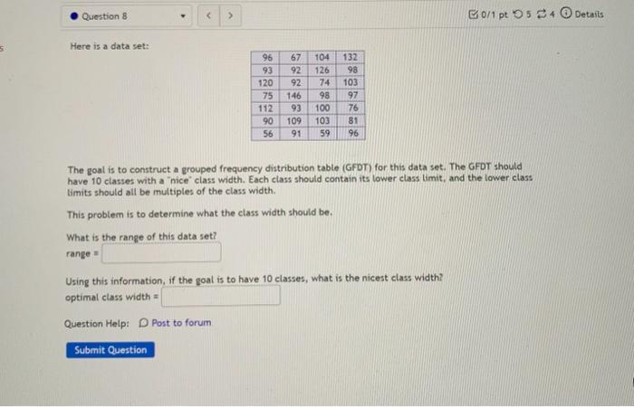 Solved Here is a data set: The goal is to construct a | Chegg.com