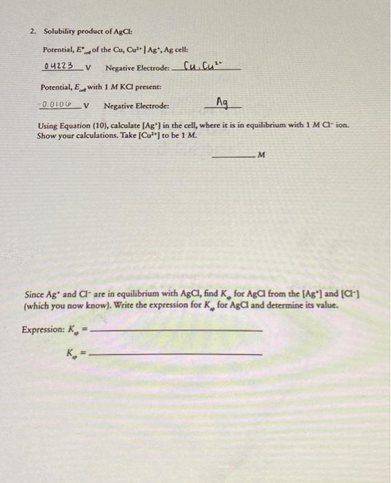 Solved 2. Solubility product of AgClB : Potential, Eent ∗ of | Chegg.com