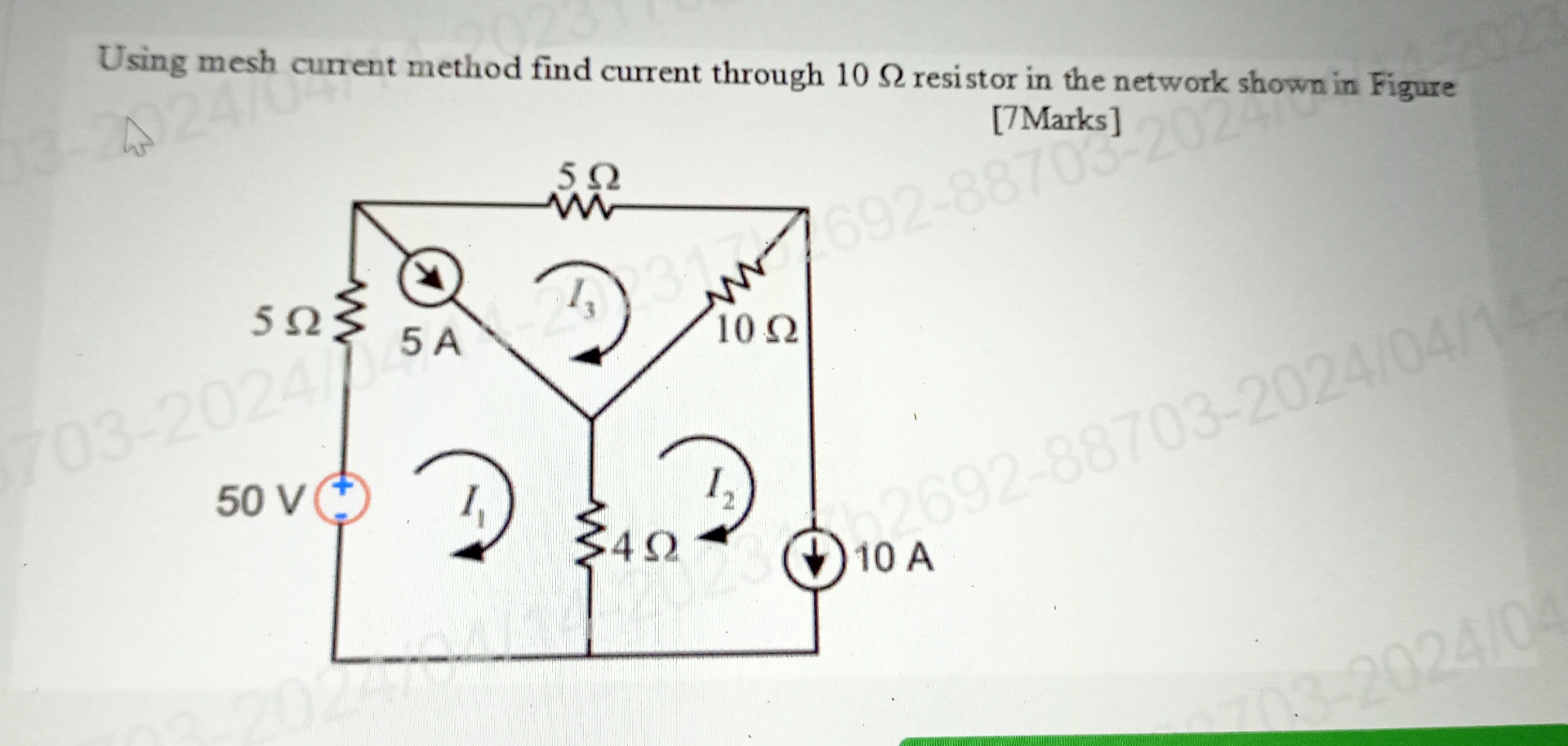 Solved Using mesh current method find current through 10Ω | Chegg.com
