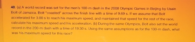 Solved (a) ﻿A world record was set for the men's 100-m ﻿dash | Chegg.com