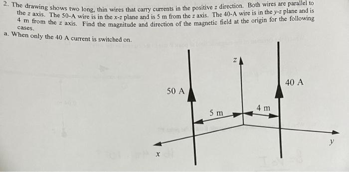 Solved 2. The drawing shows two long, thin wires that carry | Chegg.com