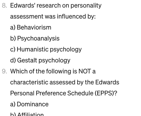 Solved Edwards' research on personality assessment was | Chegg.com