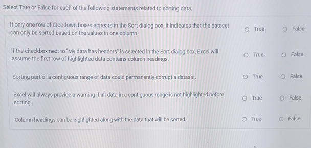 Solved Select True or False for each of the following | Chegg.com