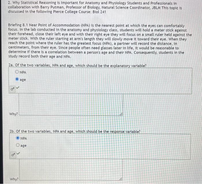 Solved 2. Why Statistical Reasoning is Important for Anatomy | Chegg.com