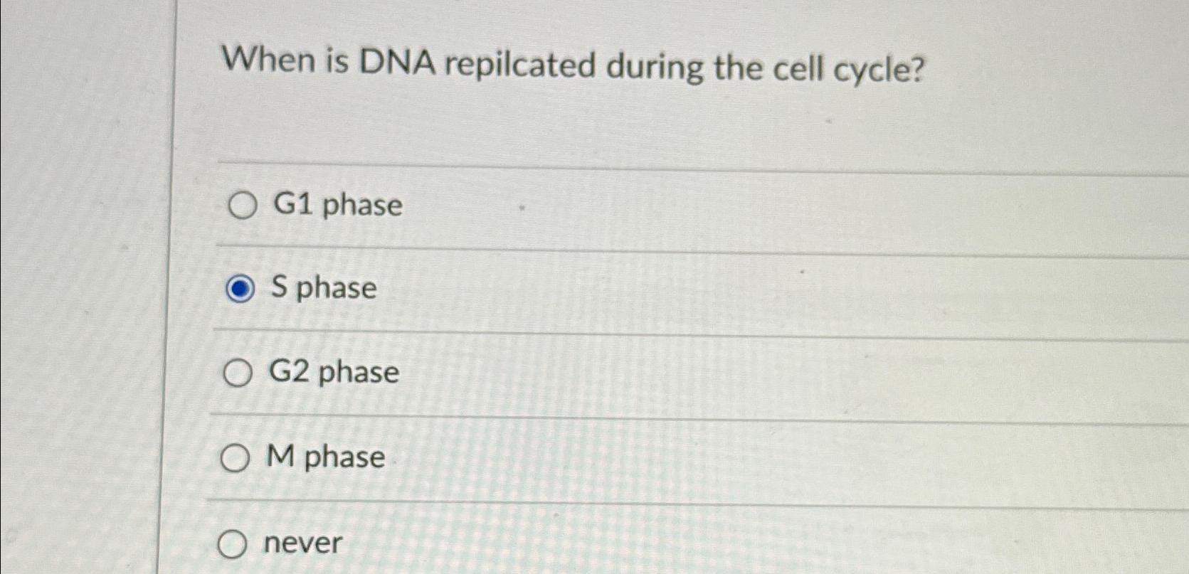 Solved When is DNA repilcated during the cell cycle?G1 | Chegg.com
