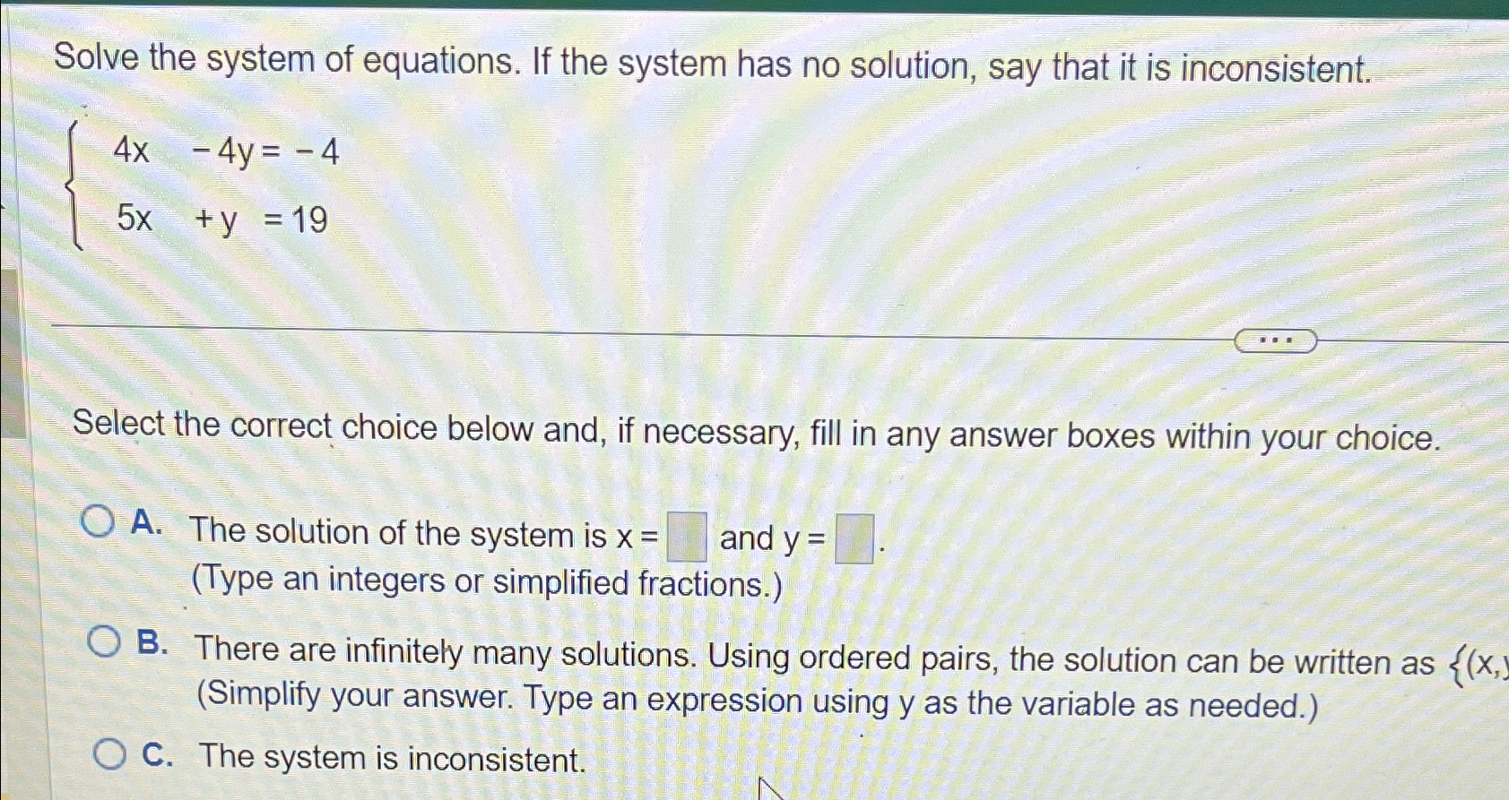 Solved Solve the system of equations. If the system has no | Chegg.com