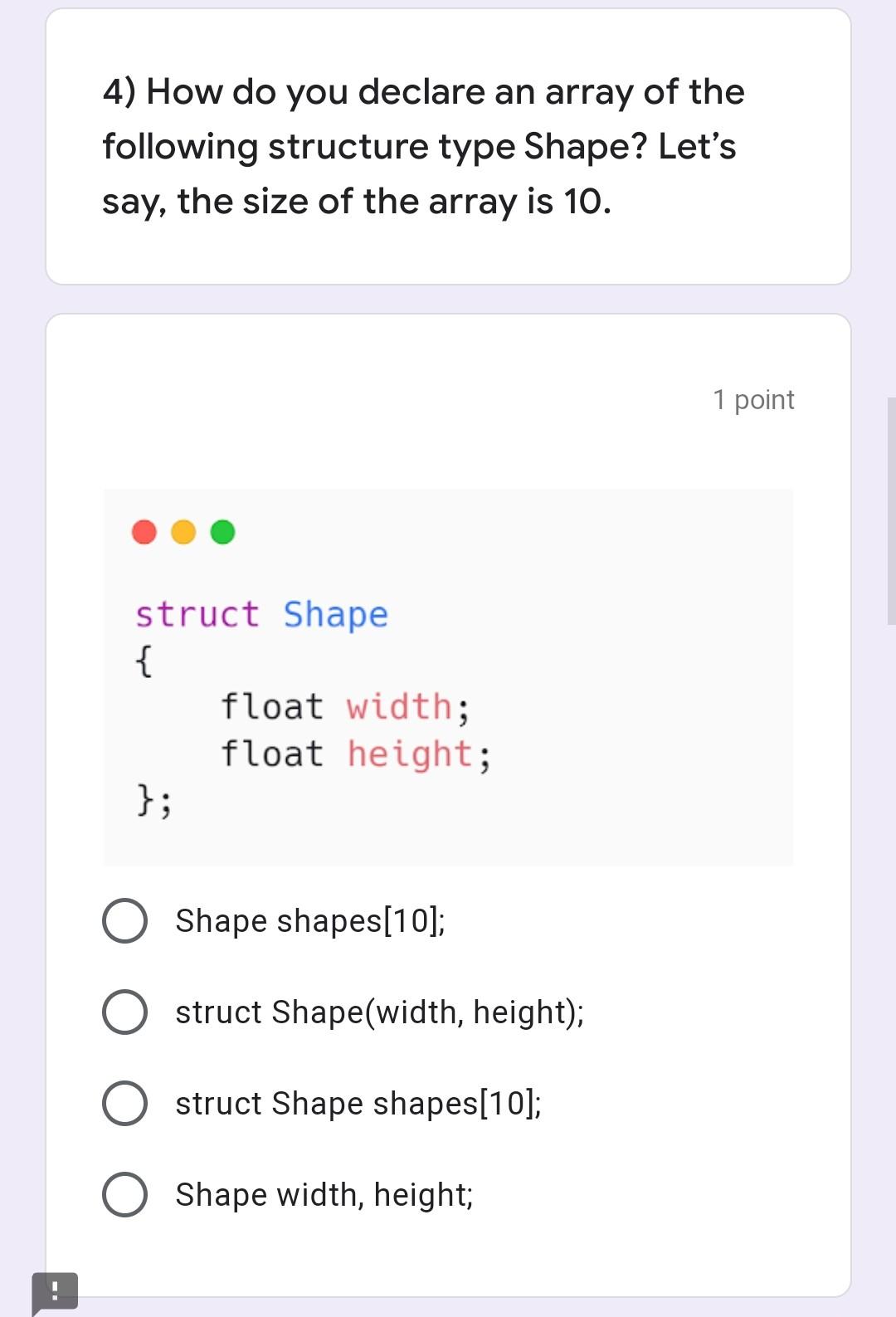 Solved 1) How to create a structure of type 1 point Point | Chegg.com