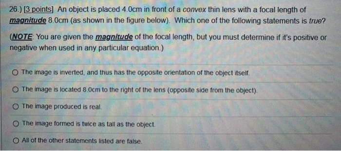 Solved 26.) [3 points] An object is placed 4.0cm in front of | Chegg.com