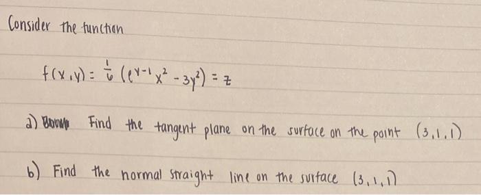 Solved Consider the function f(x,y)=61(ey−1x2−3y2)=z d) | Chegg.com