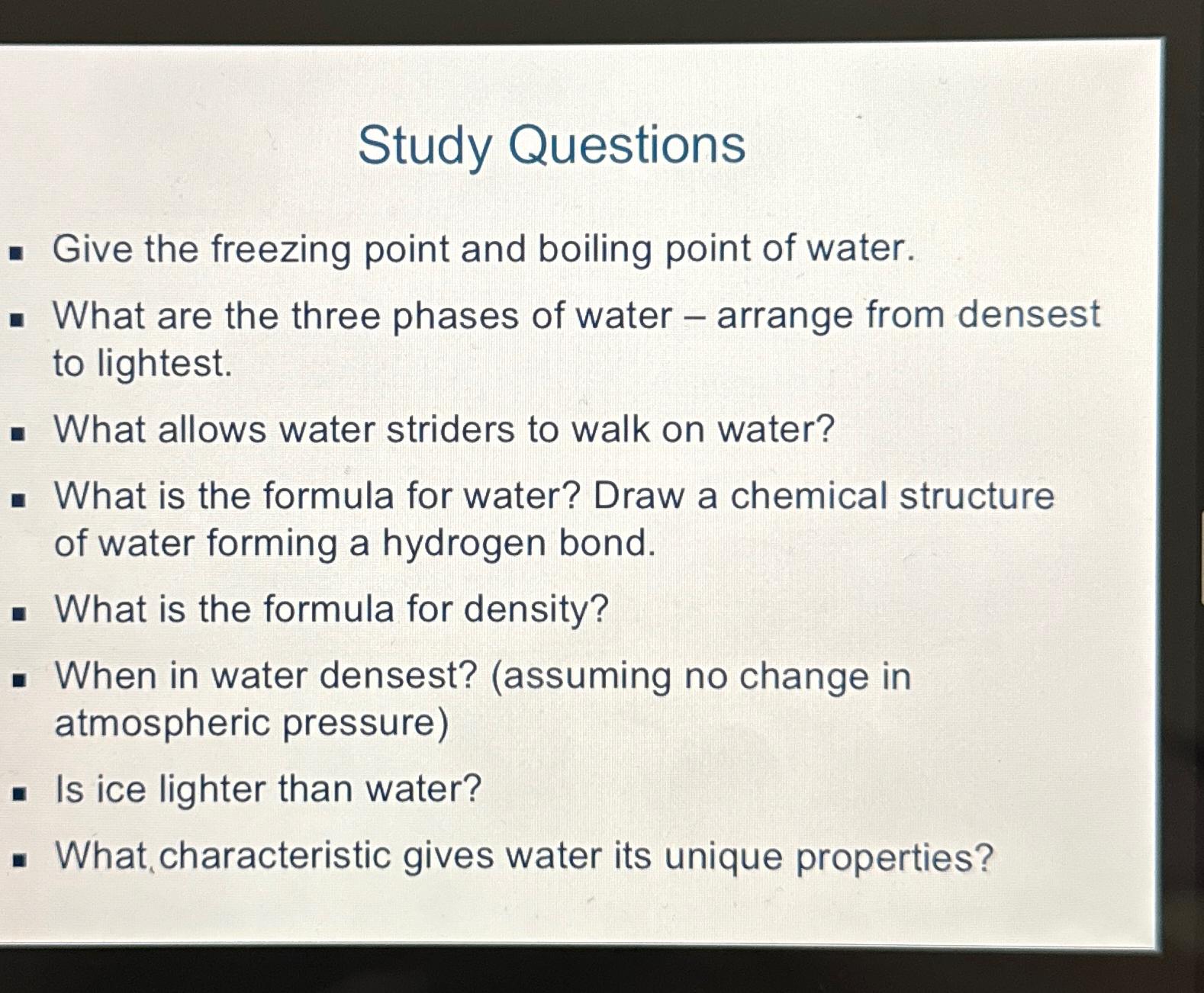 Solved Study QuestionsGive the freezing point and boiling | Chegg.com