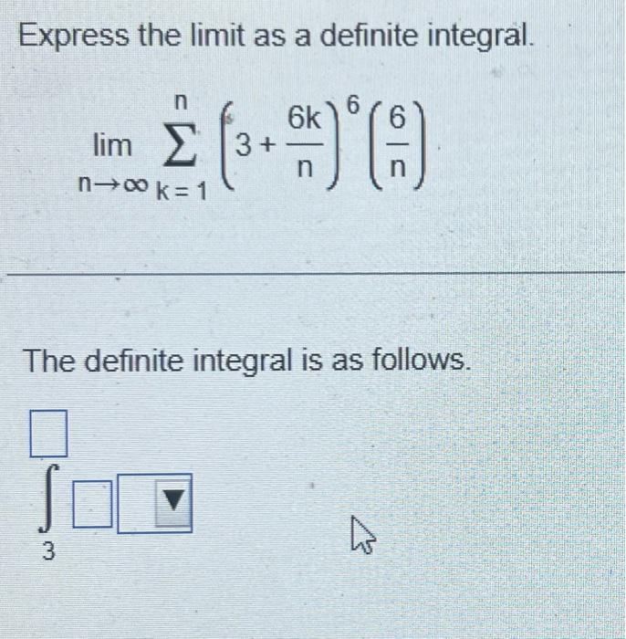 Express the limit as a definite integral. | Chegg.com