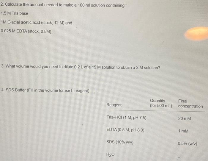 2. Calculate the amount needed to make a 100ml | Chegg.com