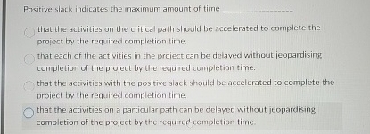 Solved Positive slack indicates the maximum amount of | Chegg.com