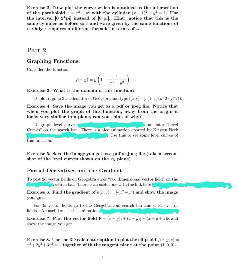 Solved Exercise 2. Now plot the curve which is obtained as | Chegg.com