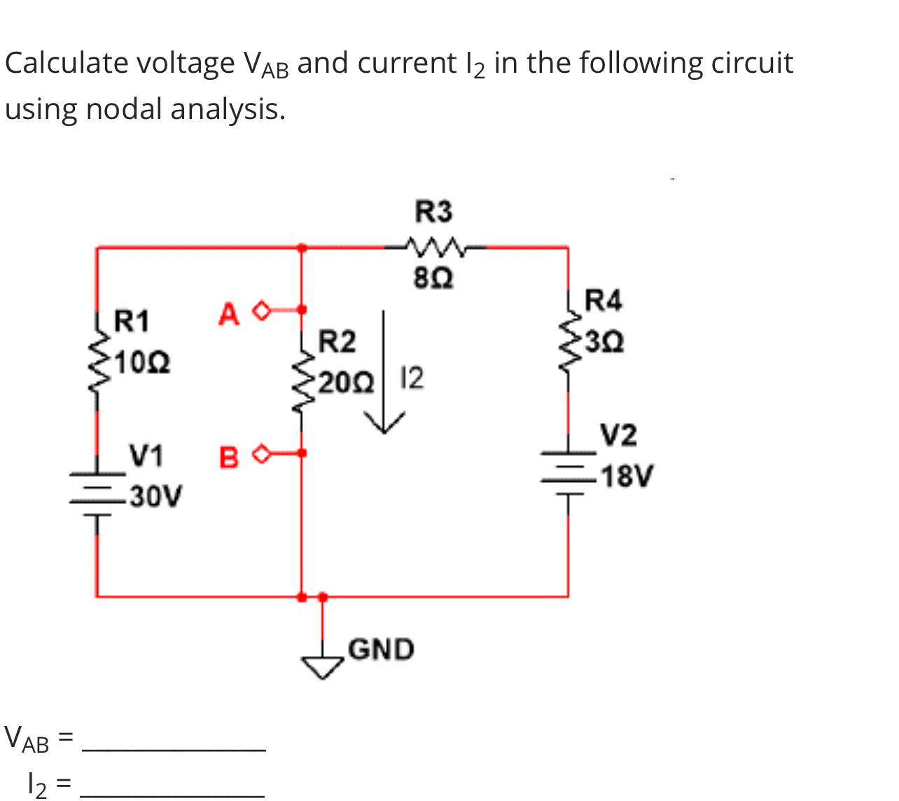 Solved Calculate voltage VAB ﻿and current I2 ﻿in the | Chegg.com