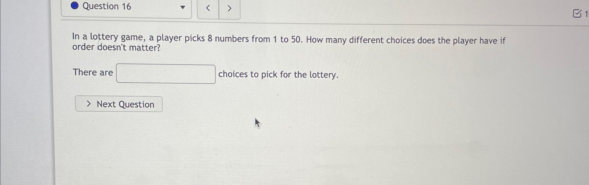 Solved Question 16In a lottery game, a player picks 8 | Chegg.com