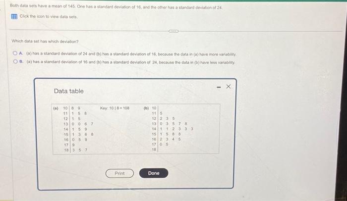 Solved Both data sots have a mean of 145 . One has a | Chegg.com