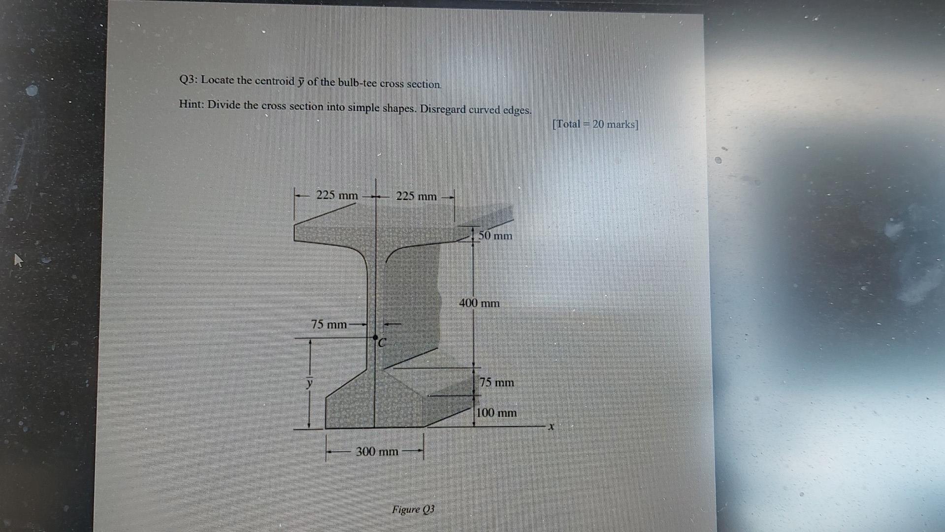 Solved Q3: Locate the centroid y of the bulb-tee cross | Chegg.com