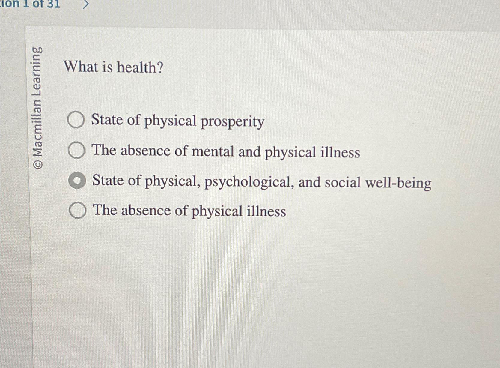 Solved What is health?State of physical prosperityThe | Chegg.com