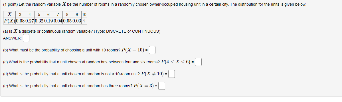 Solved (1 ﻿point) ﻿Let the random variable x ﻿be the number | Chegg.com