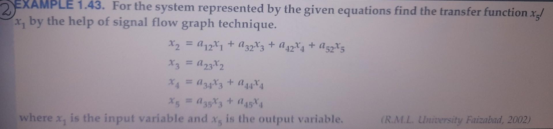 Solved EXAMPLE 1.43. For the system represented by the given | Chegg.com